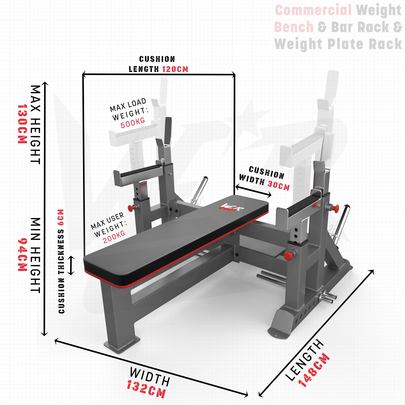 RackXPower Commercial Weight Bench & Bar Rack Plate Rack Chest Press ...